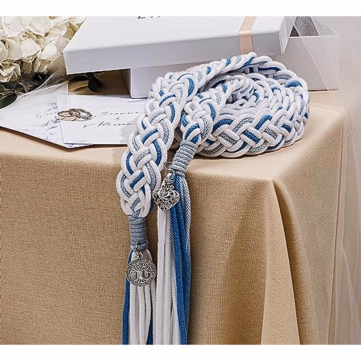 L.I.L.O.U Handfasting Cord for Wedding Ceremony in Natural Cotton Wedding Lasso Handmade Blue