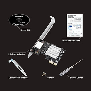 OKN 2.5GBase-T PCIe Network Adapter RJ45 LAN Controller up to 2500 Mbps PCI Express Gigabit Ethernet Card with Standard and Low-Profile Brackets Support Windows and Windows Server