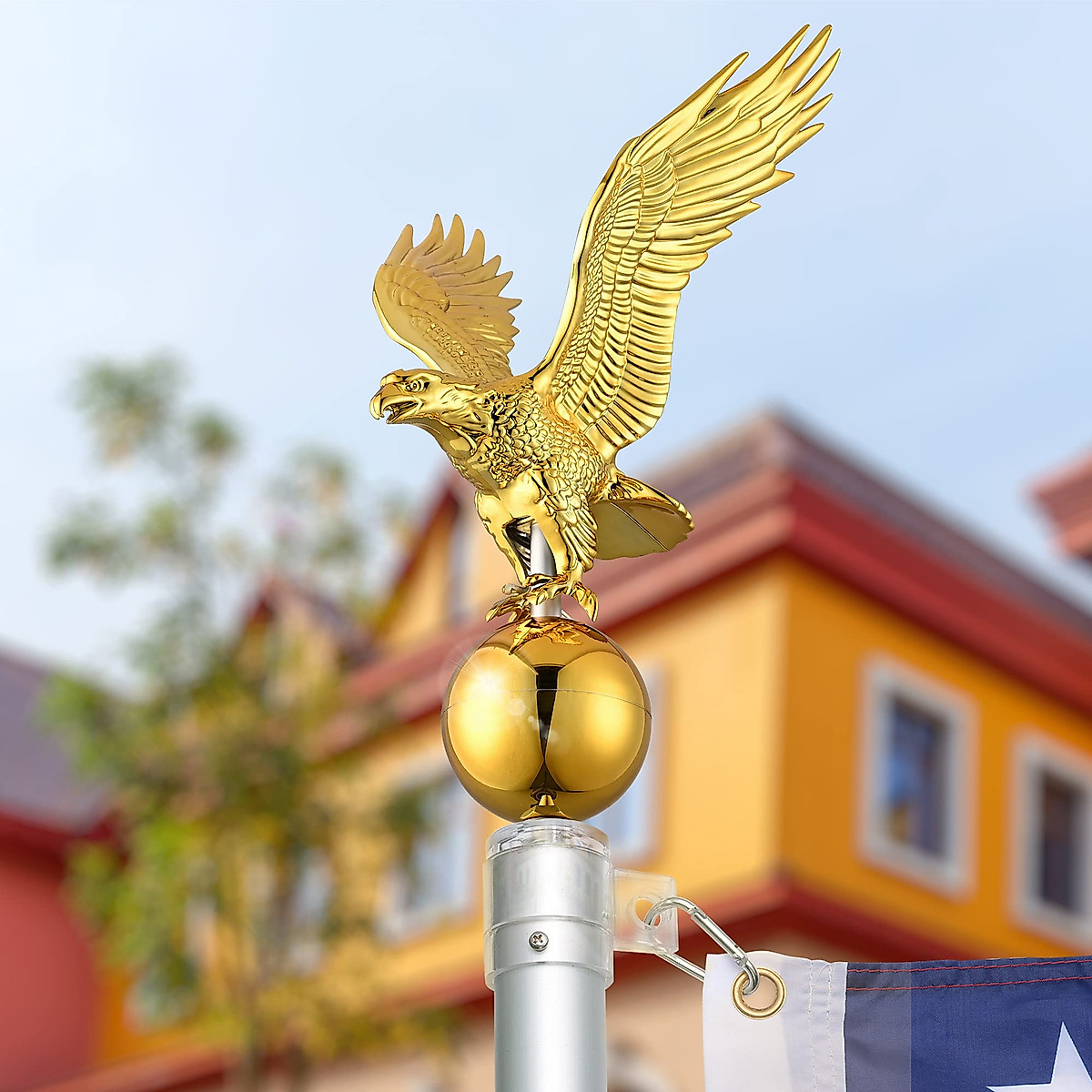 Yescom Flagpole 14" Eagle Topper Gold Finial Ornament for 20/25/30Ft Telescopic Pole Yard Outdoor