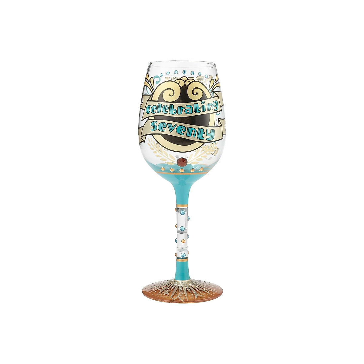 Enesco Designs by Lolita Hand-painted Artisan, 15 oz. 70th Birthday Wine Glass, Multicolor,6000740