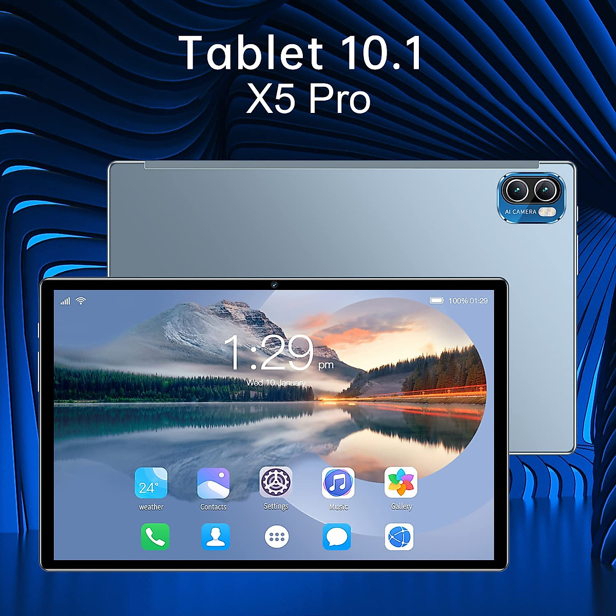 10.1 inch X5 Pro Tablet, 4+32G Full Screen Tablets with Dual SIM Card Slots, Android 8, 1280x800 HD, WiFi, Bluetooth, GPS, 2MP/5MP Camera (Blue)