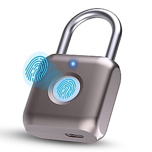 Pothunder Fingerprint Padlock, Smart Metal Keyless Thumbprint Lock, Waterproof, USB Rechargeable, for Gym, School, Luggage, Backpack, Suitcase, Golden