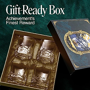 EdelweissPeak Unique Everest Bourbon Glasses Set of 4 in Gift Box - Mountains Theme - Heavy Freezable 8 OZ Old Fashioned Whiskey Glasses Set of 4 - Scotch Glass Set 4 - Whiskey Gifts for Men