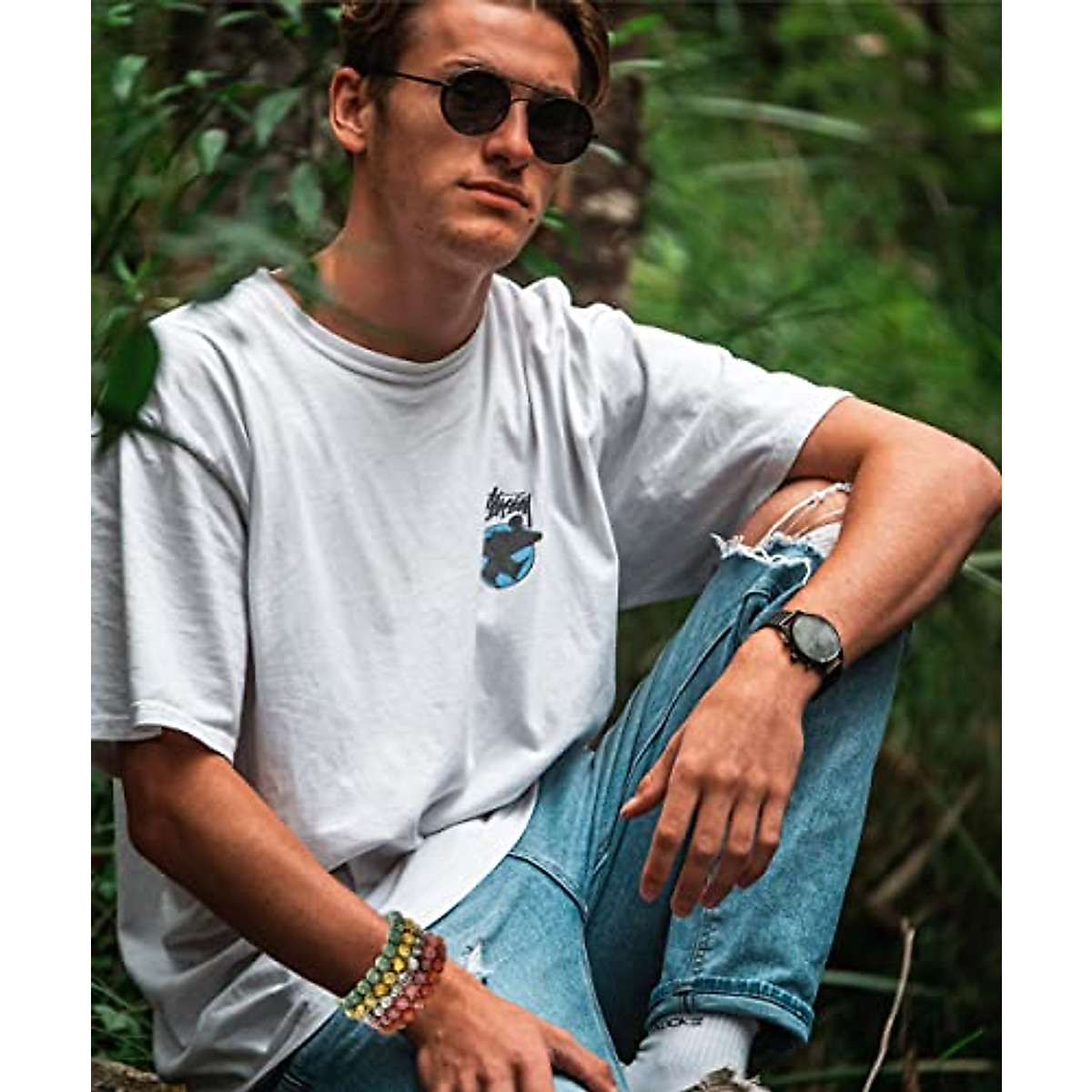 BOMAIL 5PCS 8mm Semi-Precious Gemstone Bracelet for Women Men Reiki Healing Crystal Beaded Bracelets Stretch Round Beaded Bracelet Unisex Jewelry Gifts