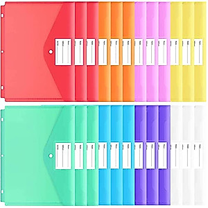 EOOUT 24pcs Binder Folders, Binder Pocket for 3 Ring, Binder Organizer File Folder, Letter Size, Snap Button Pouch with Label for School, Home and Office, 8 Colors