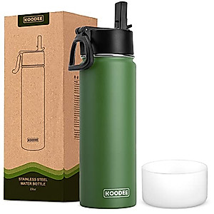 koodee Water Bottle for School 22 oz Stainless Steel Vacuum Insulated Sports Water Bottle for Boys, Reusable Metal Water Bottle with Leak Proof Straw Lid (Grass Green)