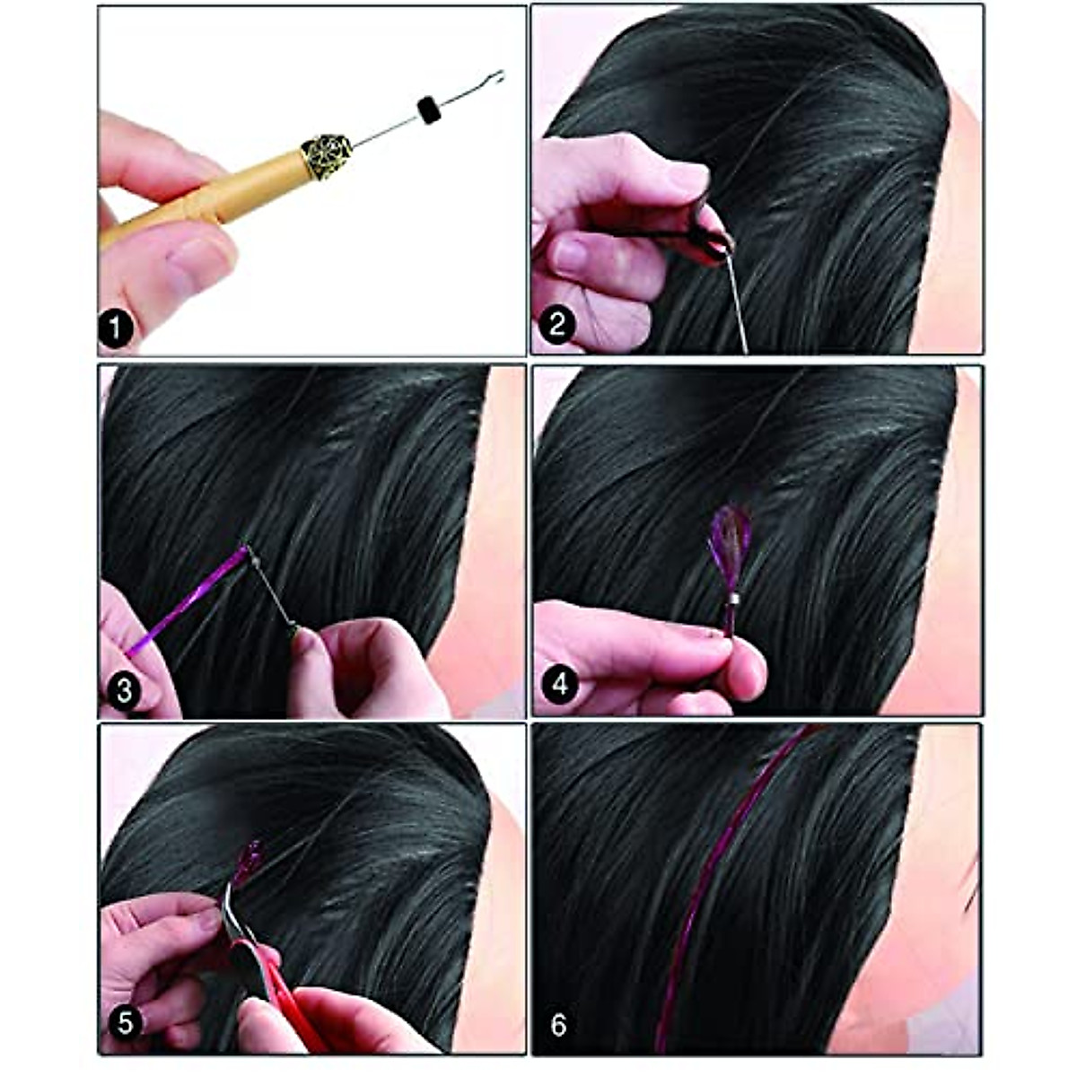 Sedfzo 47 Inch Tinsel Hair Extensions Glitter Kit - 12 Mixed Colors 2400 Strands Sparkling Shiny Hair Tinsel with Tools for Ball Party,Halloween Christmas New Year Halloween Cosplay Party