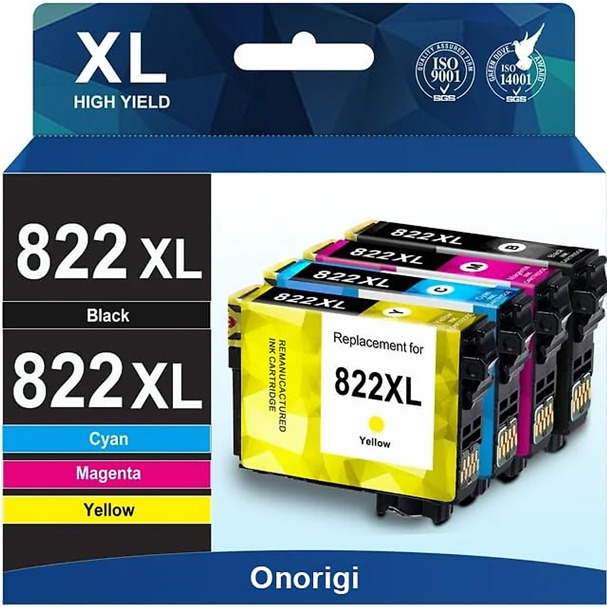 Onorigi Remanufactured Ink Cartridge Replacement for Epson 822 XL to use for Workforce Pro WF-3820 WF-4833 WF-4830 WF-4820 Printer