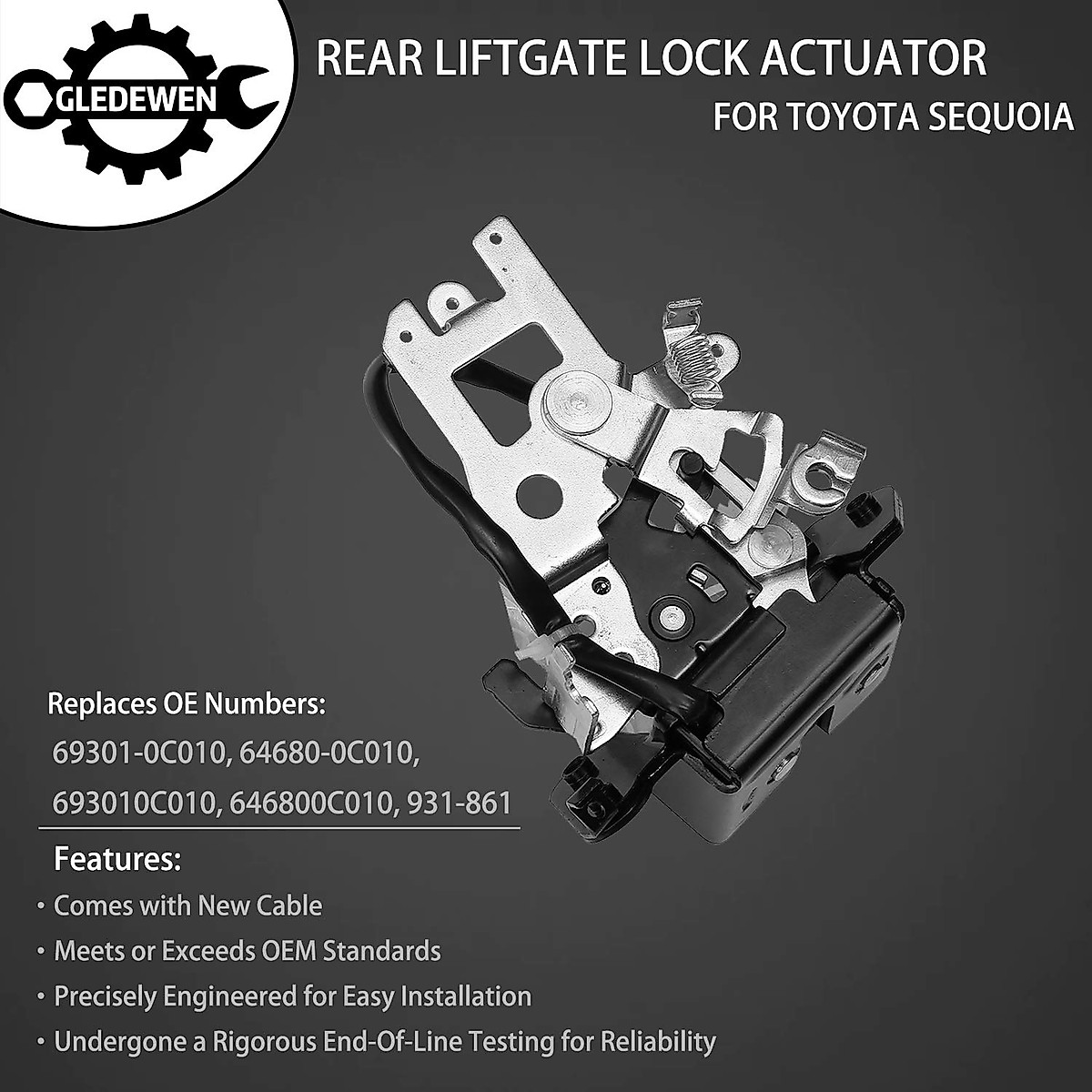 Liftgate Lock Actuator Rear Door Latch Assembly with Cable | for 2001-2007 Toyota Sequoia | Replaces# 69301-0C010, 64680-0C010, 693010C010, 646800C010, 931-861