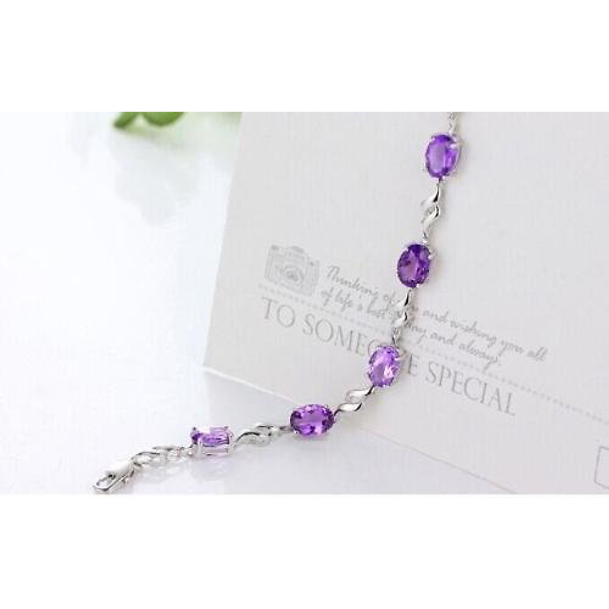 preeyanan 925 Silver Amethyst Chain Bracelet Women's Wedding Jewelry Valentine's Gift