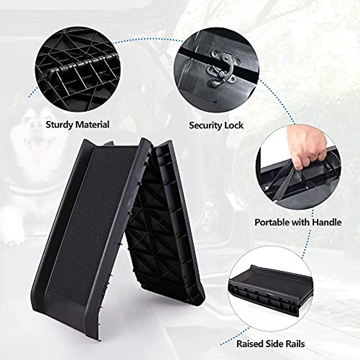 62”L Heavy Duty Portable Folding Dog Ramps for Large Dogs SUV, Truck Car Ramp Stairs Step Ladder for Pet, Non-Slip Design for Pool Boat