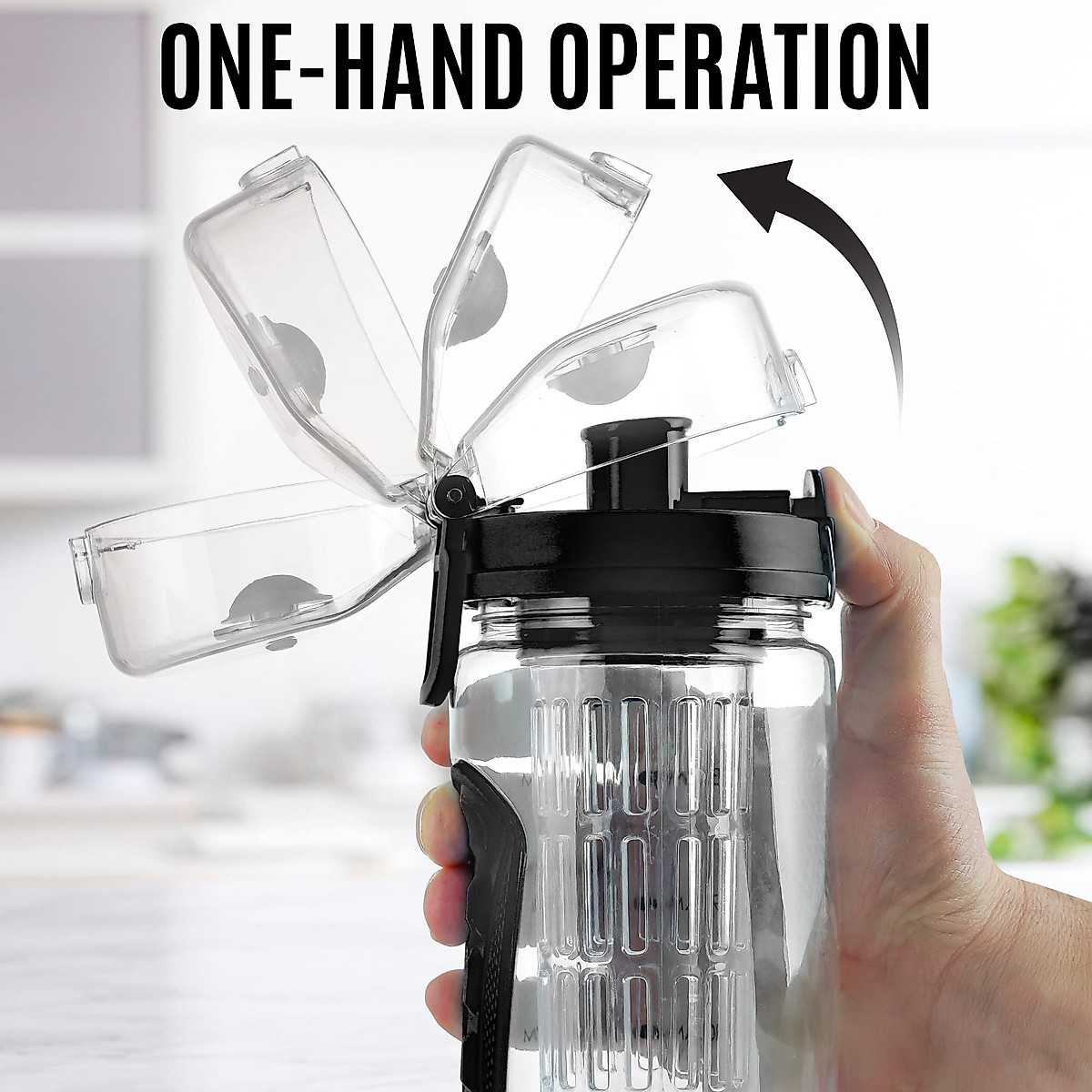 Zulay (34oz Capacity) Fruit Infuser Water Bottle with Sleeve - Anti-Slip Grip & Flip Top Lid Infused Water Bottles for Women & Men - Water Infusion Bottle - Onyx Black