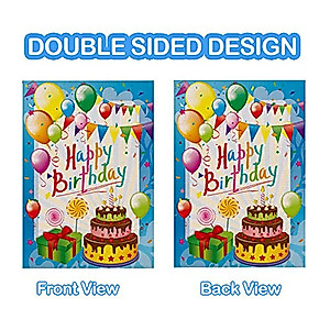 Happy Birthday Garden Flag Yard Signs, Burlap Vertical Double Sided Readable Lawn Signs Birthday Yard Decorations for Lawn Outside Outdoor Flags 12.5 x 18 Prime Party Celebration Birthday Banner