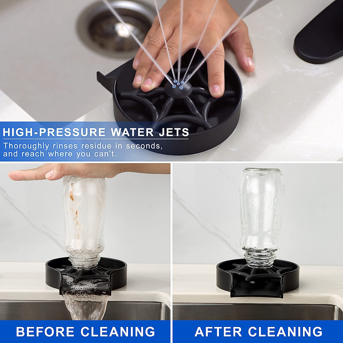 Glass Rinser For Kitchen Sink - Metal Cup Washer, Faucet Cup Rinser Cleaner Kitchen Sink Bottle Washer For Bar, Matte Black