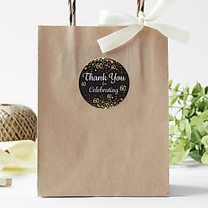 Black and Gold 60th Birthday Party Thank You Stickers - 40 Stickers