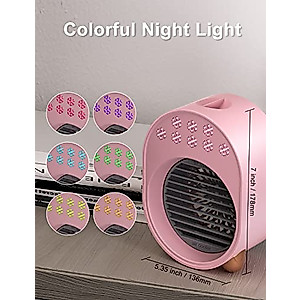 Harmohom Misting Fan Portable, Mini Air conditioner Fan, Small Desk Fan with 3 Adjustable Speeds, USB Quiet Personal Mist Fan with Colorful Nightlight for Travel Outdoor Office Makeup (Pink)