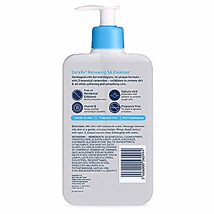 CeraVe SA Cleanser | Salicylic Acid Cleanser with Hyaluronic Acid, Niacinamide & Ceramides| BHA Exfoliant for Face | Fragrance Free Non-Comedogenic | 16 Ounce