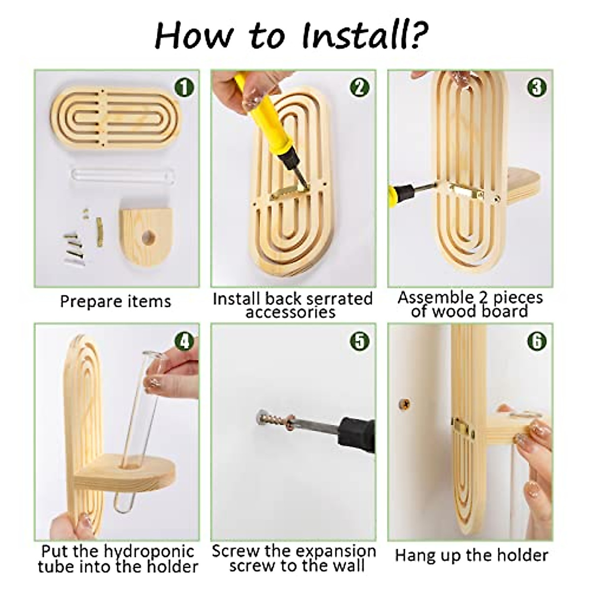 Biubee Plastic Wall Hanging Planter Tubes with Wooden Holders- 4 Set Separate Wall Mounted Propagation Plant Station Stable Hanging Test Tube Vase for Indoor Hydroponics Plants Home Office Decor