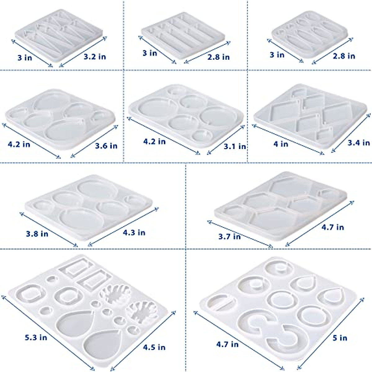 10pcs Resin Earring Mold,Silicone Resin Jewelry Molds Set for Epoxy Resin Dangle Pendant Molds for Women Girls