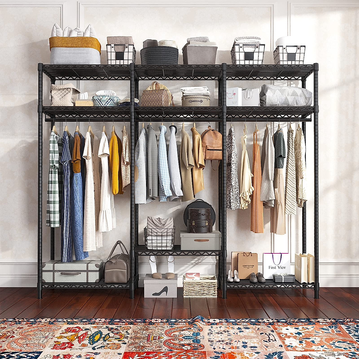 Raybee Heavy Duty Clothes Rack with Cover Loads 795 LBS Clothing Racks for Hanging Clothes Portable Closet Metal Clothes Racks for Hanging Clothes Wire Garment Rack 56" W* 16" D*75.5" H