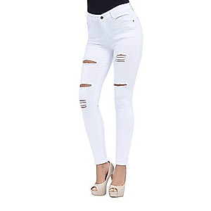 Women's High Waisted Butt Lift Stretch Ripped Skinny Jeans Distressed Denim Pants US 10 White 15