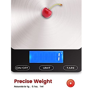 Food Scale -33lb Digital Kitchen Scale for Food Ounces Grams Rechargeable 304 Stainless Steel,Batteries and Type-C Charging | Perfect for Meal Prep, Cooking, and Baking