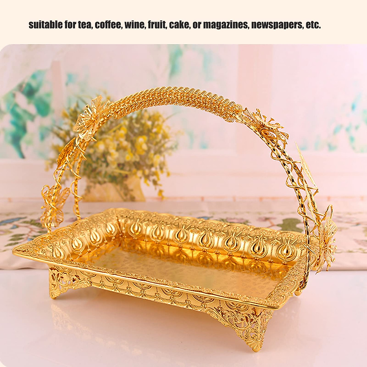 Food Serving Trays, Vintage Sturdy Zinc Alloy Elegant Tray with Handles for Home Bar Cafe