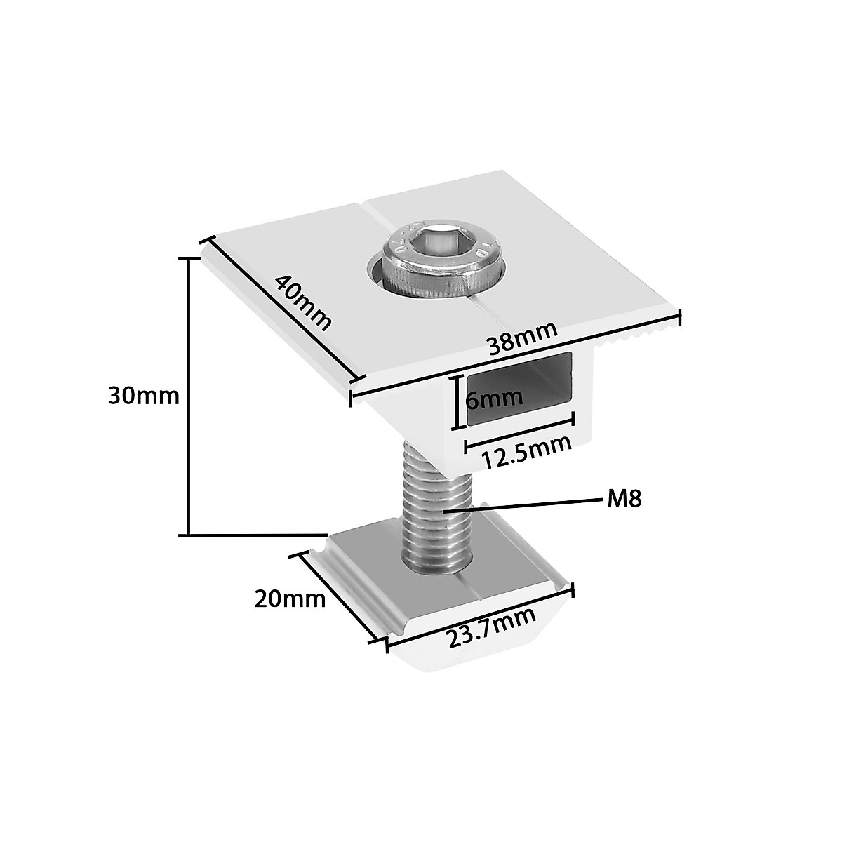 Create idea 6PCS PV Photovoltaic Solar Trapezoidal Mounting Brackets 30mm Solar Panel Clamps Aluminium Centre Clamps for RV Flat Roof Ship Ground Garage RV Flat Surface