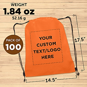 DISCOUNT PROMOS Custom Non-Woven Drawstring Backpacks Set of 100, Personalized Bulk Pack - Bring Everywhere You Go, Great for Travelling, Gym and for Everyday Use - Orange