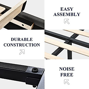 Allewie Queen Bed Frame, Platform Bed Frame Queen Size with Upholstered Headboard, Modern Deluxe Wingback, Wood Slat Support, Mattress Foundation, Dark Grey