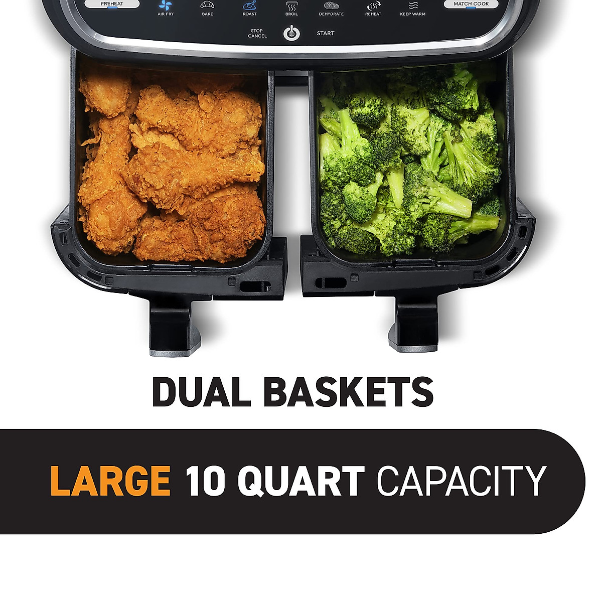 Gourmia 9-Quart Dual Basket Digital Air Fryer, with 7 Functions, Smart Finish and Match Cook,Black/Silver