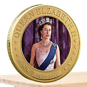Hondony Queen Elizabeth II Commemorative Coin 1926-2022 Queen of England Collection Souvenir Colorful Coin 2022 Coin in Memory of Her Majesty of The United Kingdom Souvenir Memorabilia