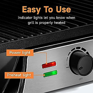 SUSTEAS 3-in-1 Electric Indoor Grill - Panini Press with Non-Stick Cooking Plates, Opens 180-Degree Gourmet Sandwich Maker, Floating Hinge Fits All Foods, Panini Press Grill with Grease Tray