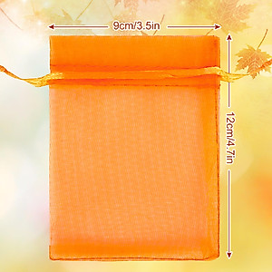 Whaline 120 Pcs Fall Organza Bags Drawstring Orange Yellow Green Brown Autumn Holiday Gift Bags Thanksgiving Jewelry Gift Bags Candy Goodies Treat Bags for Wedding Baby Shower Birthday Party Favor