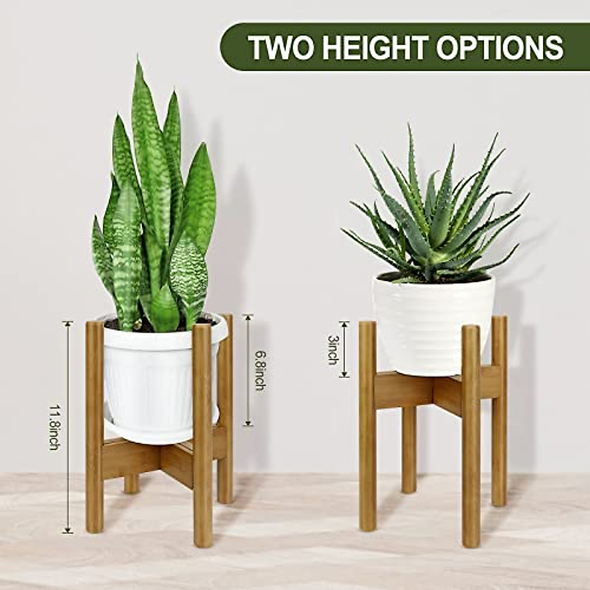 Blvornl 1 Pack Adjustable Plant Stand Indoor, 11.8 in Mid Century Plant Holder, Stable Bamboo Plant Stand for 7-11in Flower Potts (Excluding Potted Plants)