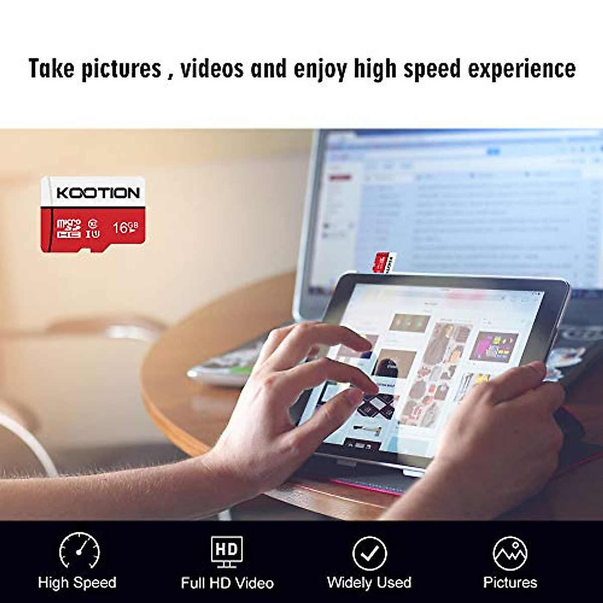 KOOTION 5 Pack 16GB Micro SD Cards Class 10 MicroSDHC Flash Memory Card with Adapter for Mobile Device, Tablet, Full HD Video -UHS-I C10 U1 TF Card