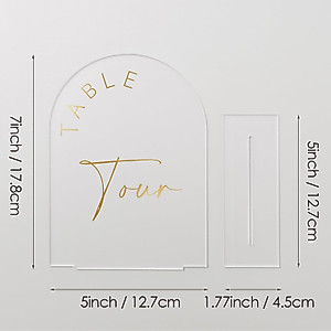 JINMURY Frosted Arch Wedding Table Numbers 1-10 with Stands, 5x7 Inch Frosted Acrylic Arch Sign with Gold Lettering, Frosted and gold Table Numbers for Wedding