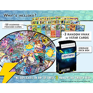 Lightning card collection Vmax/Vstar Bundle |Collectible Trading Card Deck Box Bundle with 50 Pokemon Cards That Includes a Vmax or Vstar Card