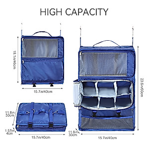 Surblue Hanging Travel Shelves Compression Packing Cube for Carry-on Luggage Suitcase Collapsible with Extension Layer Large Capacity, Blue, XXL