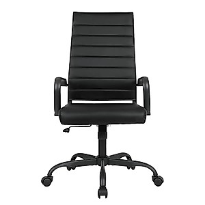 LANDSUN Home Office Chair High Back Executive Chair Ribbed Leather Computer Desk Chair with Armrests Soft Pad Adjustable Height Swivel Conference Black Frame