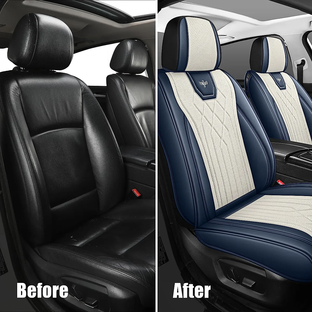 LINGVIDO Faux Leather Seat Covers for Cars - Full Set of Automotive Seat Covers for Front and Back Seats, Truck Seat Covers, and More