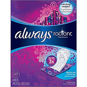 Always Radiant Pantiliners, Regular, Unscented, 96 Liners (Pack of 2)