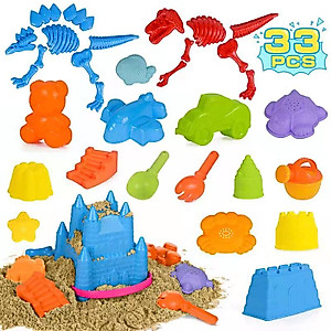 DANSIOYE Beach Toys for Kids 3-10, 33pcs Beach Toys for Toddlers Kids Sand Castle Toys with Beach Bucket. Sand Shovels, Sand Castle Molds Kit, Animal Molds, Mesh Bag, Sandbox Toys for Toddlers Babies