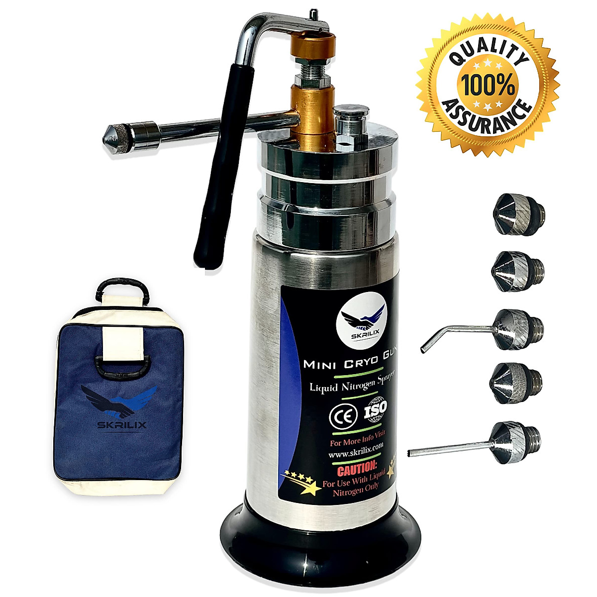 SKRILIX Latest Mini Cryo Guncryo Sprayer Cryo Liquid Nitrogen Sprayer Cryo Spray Freeze Treatment Instrument Unit with 5 Freeze Heads
