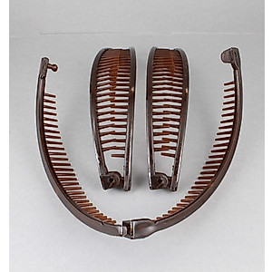 Brown set pack 3 banana hair clips comb claw teeth plastic 7inch long around the curve 80s style 5.5 inch straight line