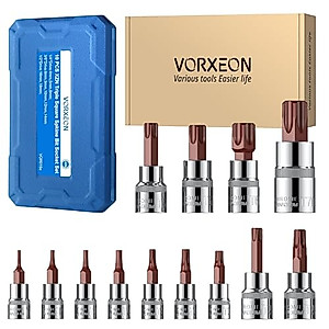 VORXEON 10 Pcs Triple Square Spline Bit Socket Set M4 - M18, S2 Alloy Steel and CR-V XZN Sockets with Storage Case, 1/4” 3/8” 1/2” Drive
