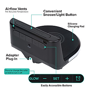 La Crosse Technology 617-148 Wireless Charging Alarm Clock with Glowing Light Base