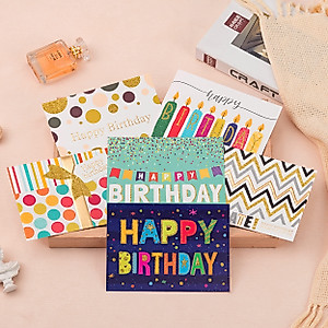 OfficeCastle 6 pcs Gold Foil Birthday Cards - Birthday Greeting Card Set for Women, Men, and Kids, 7”Lx5”H