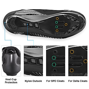 Hiland Unisex Wide Cycling Shoes Compatible with Peloton&Look Delta/Shimano SPD Cleats-3 Straps-Clip in Road/Mountain/Indoor Bike Shoes for Mens and Womens Black