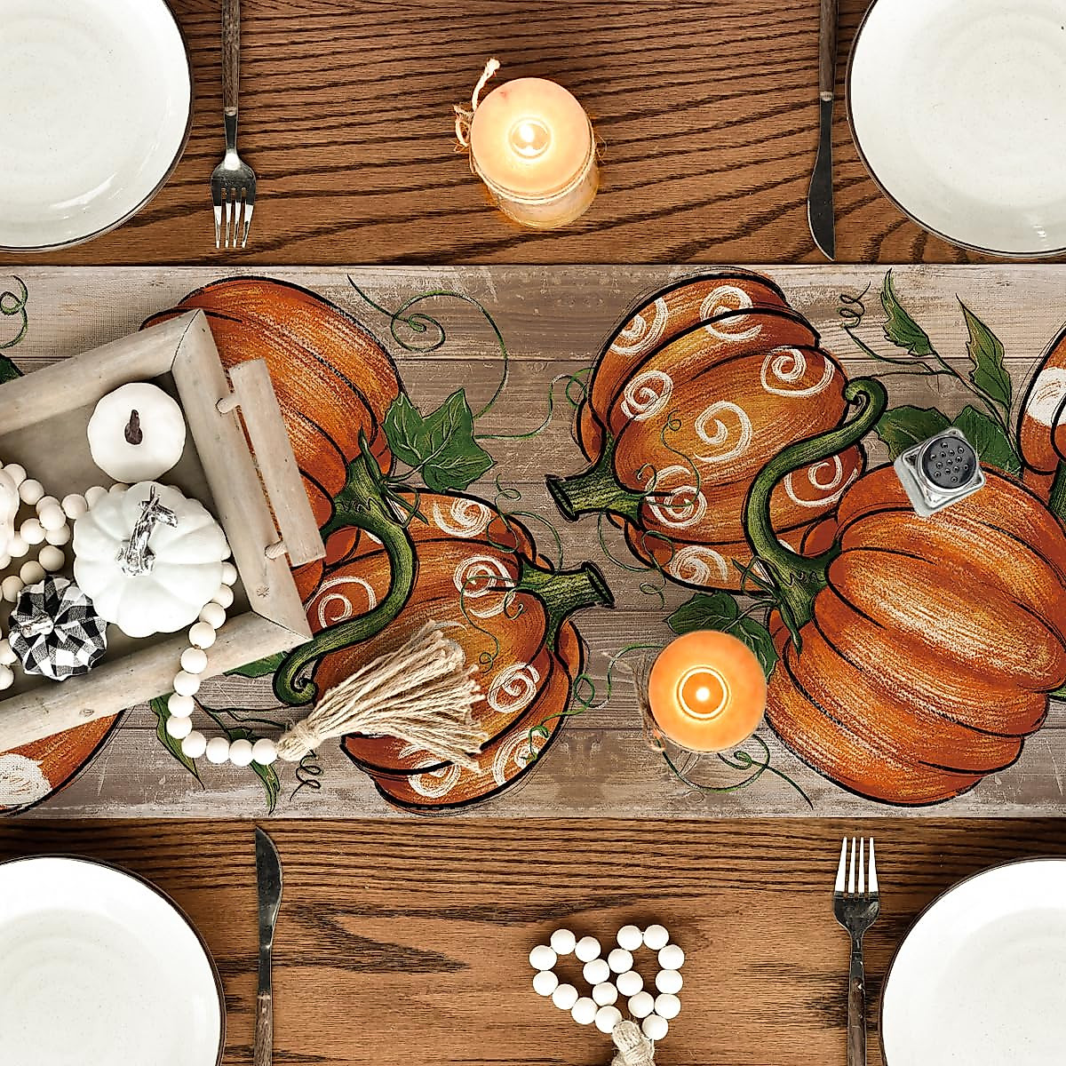 Artoid Mode Polka Dot Pumpkins Vine Fall Table Runner, Seasonal Autumn Thanksgiving Kitchen Dining Table Decoration for Home Party Decor 13x72 Inch
